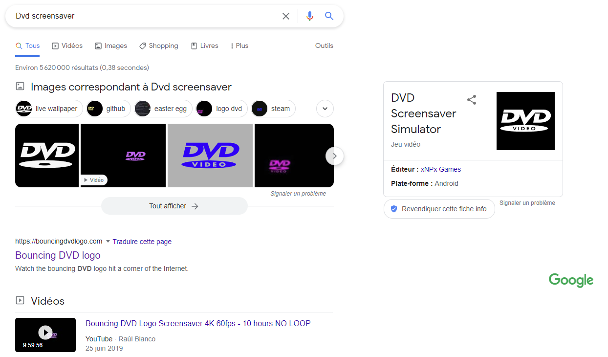 Les Easter Eggs de Google : DVD Screensaver - Neper
